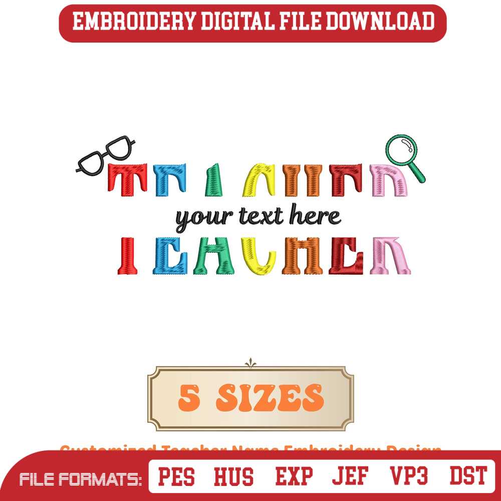 Customized Teacher Name Embroidery Design 5 Sizes, Back To S | Inspire ...