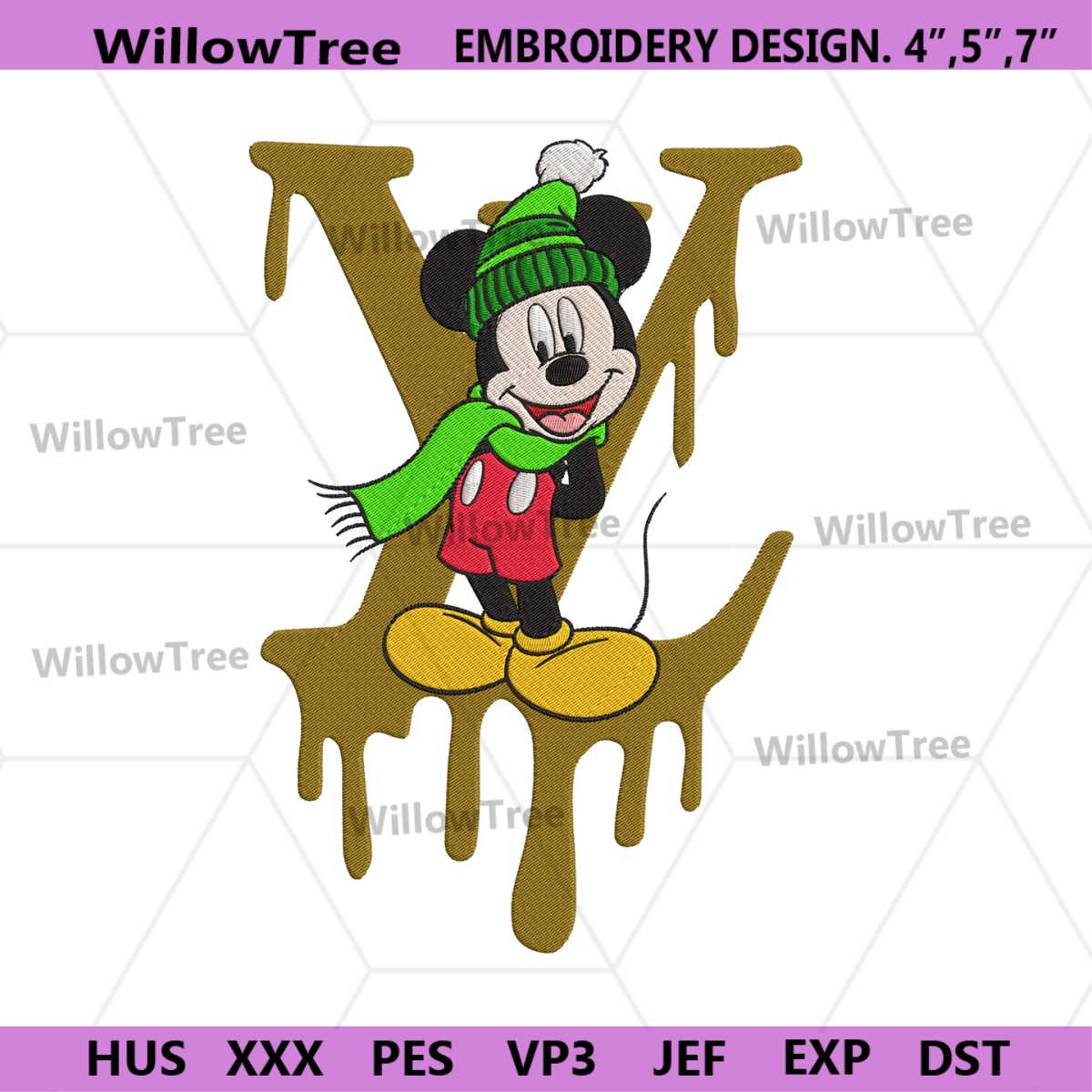 Dripping LV Mickey With Hat and Scraft Embroidery Design | Inspire Uplift