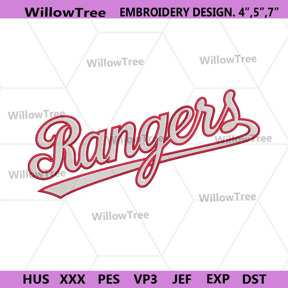 Ranger MLB Wordmark Logo Machine Embroidery | Inspire Uplift