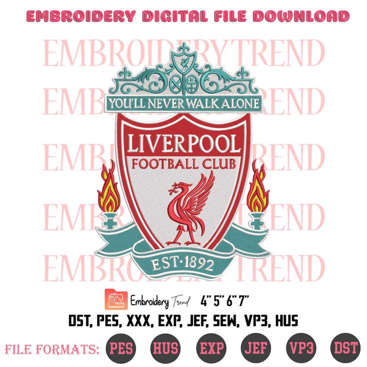 Liverpool Football Club Logo Embroidery, Football Embroidery | Inspire ...