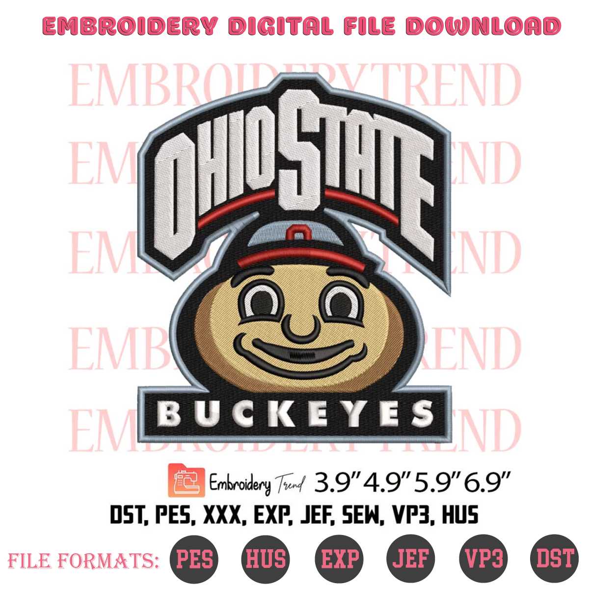 Ohio State Buckeyes Mascot Logo Embroidery Design | Inspire Uplift