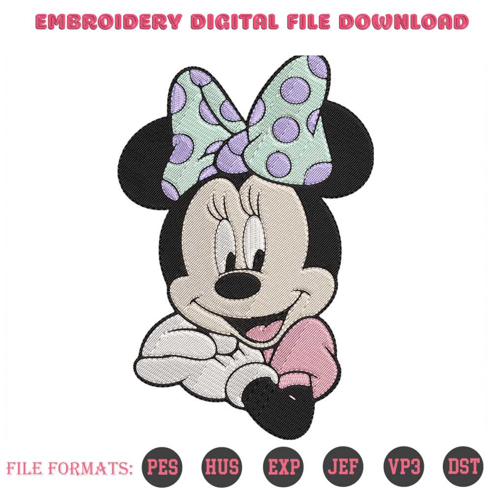 Minnie Sitting Posture Embroidery Designs File | Inspire Uplift