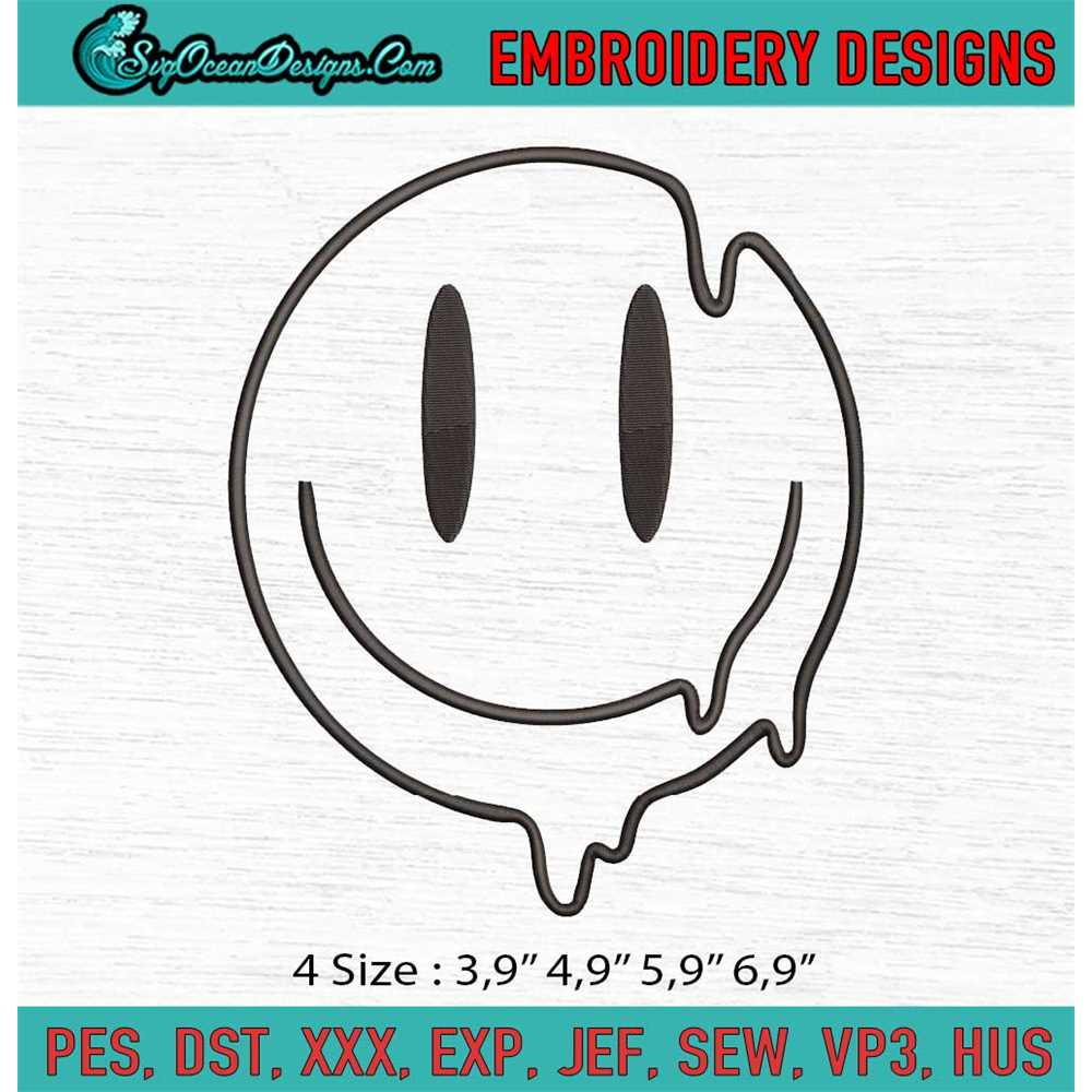 Smiley Happy Face Drip Machine Embroidery Digitizing Design | Inspire ...
