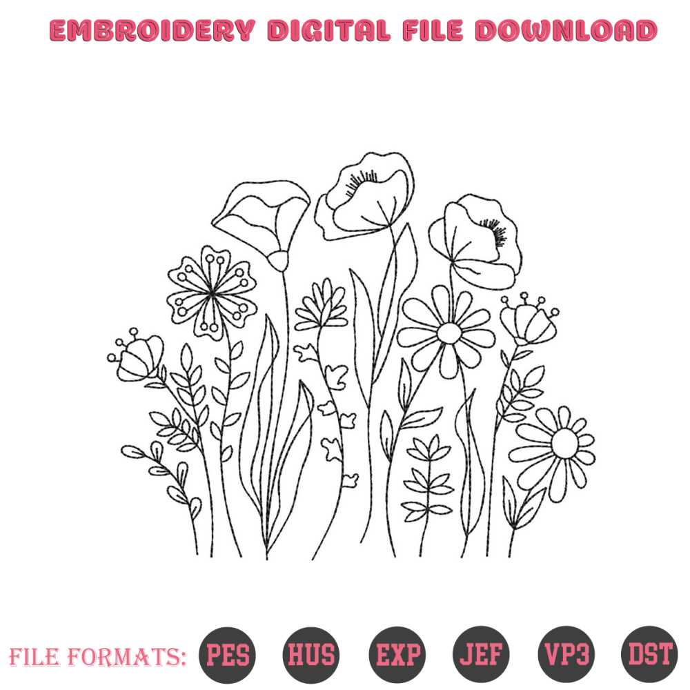 Wildflower Meadow Embroidery Design, 6 sizes, Instant Downlo | Inspire ...