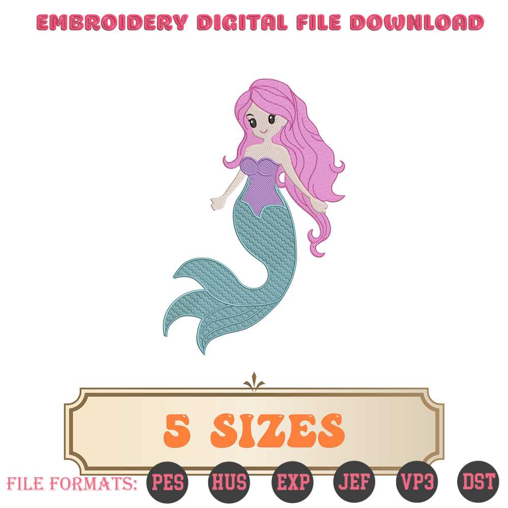 Mermaid Embroidery Designs 5 Sizes, Princess Embroidery Desi | Inspire ...