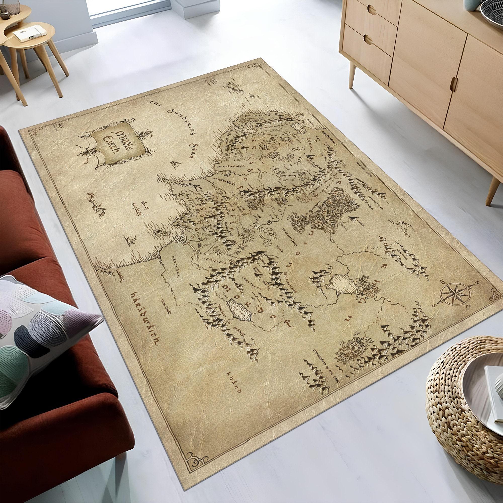 Middle Earth Map, Map Rug, Earth Map Rug, Map Decor, Living | Inspire ...