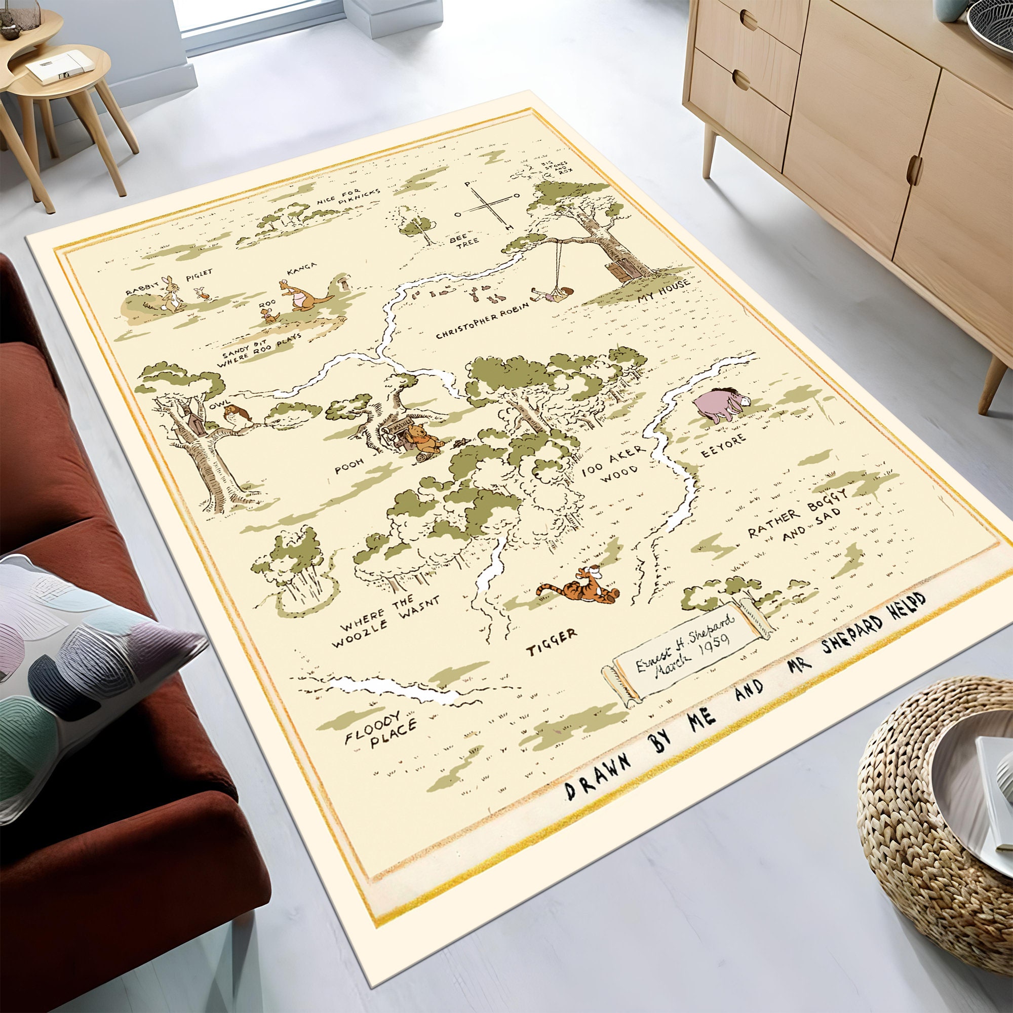 Winnie The Pooh Rug, Winnie Map, Map Rug, Cute Rug, Cartoon | Inspire ...