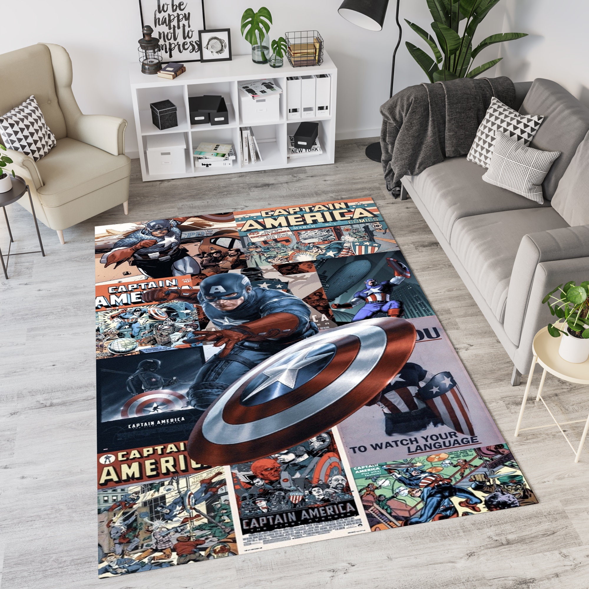 Captain America Retro Style Custom Design Rug, Superhero Rug | Inspire ...