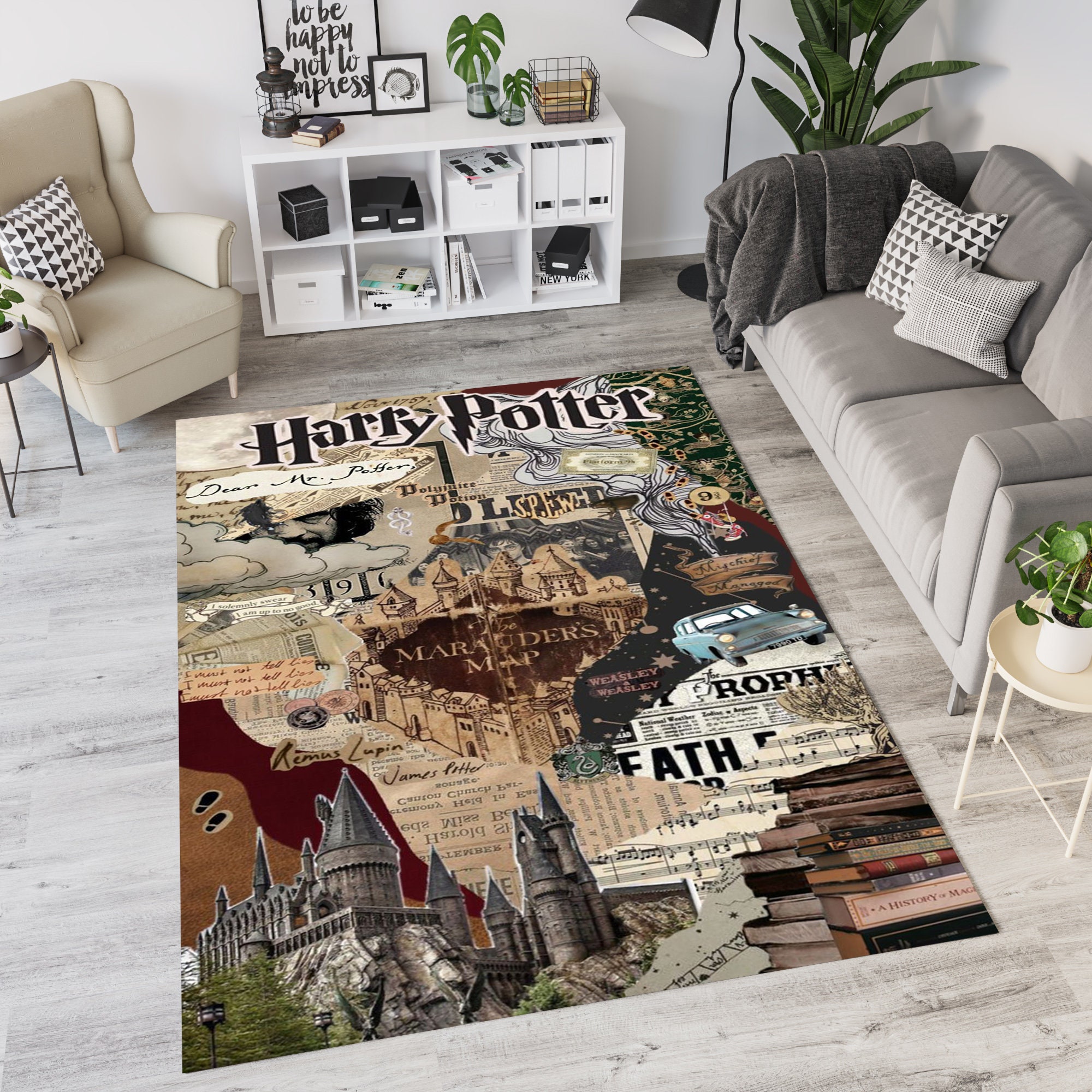 Harry Potter Themed Custom Rug, Marauders Map, Hogwarts Cast | Inspire ...