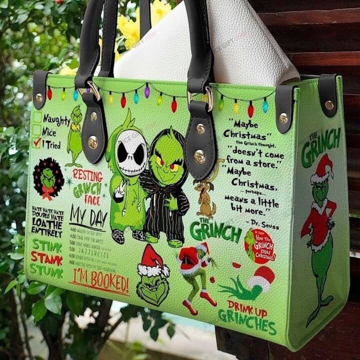 The Grinch And Jack Skellington Leather Handbag,Grinch Chris | Inspire ...