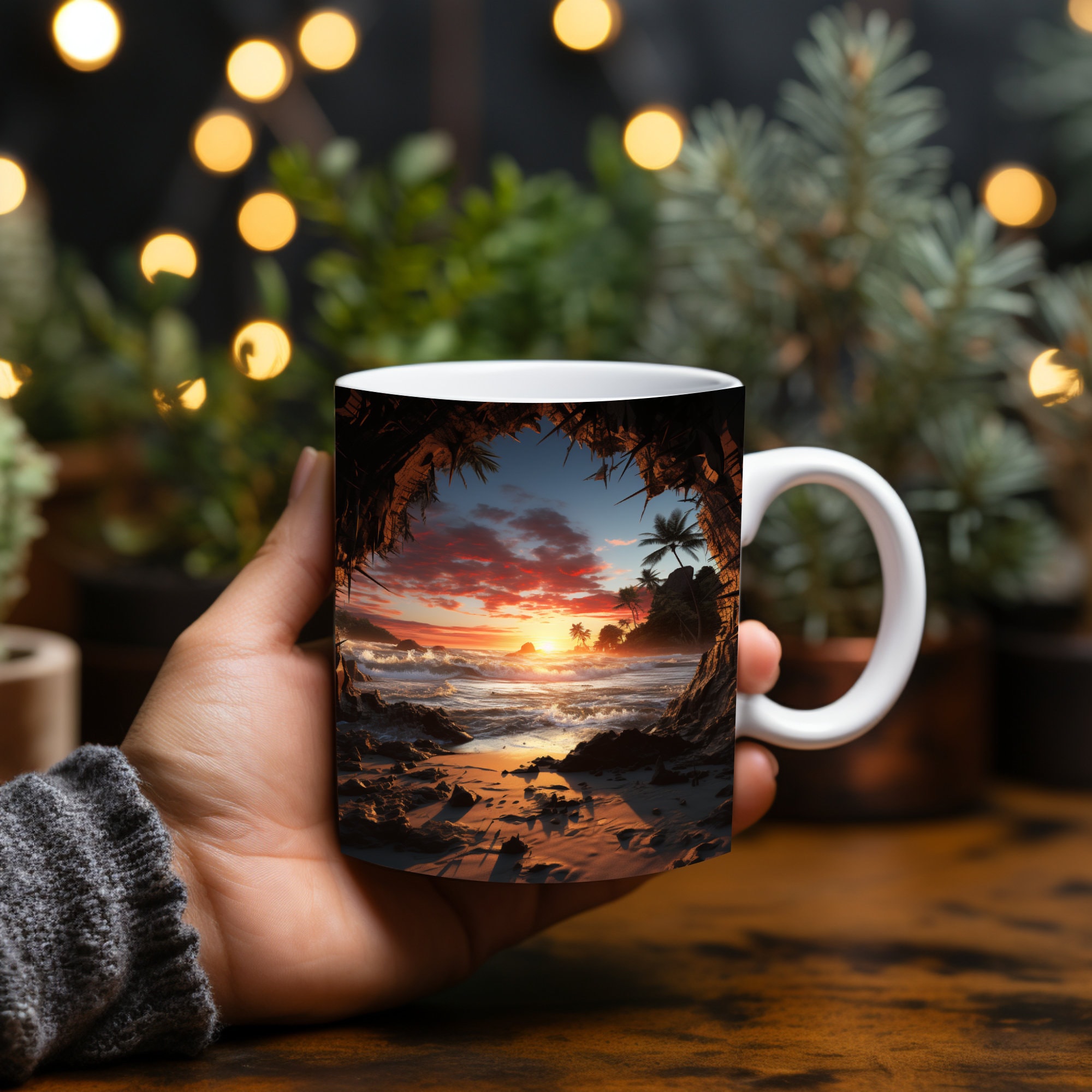 Tropical Beach Sunset through a Cave 3D Landscape Mug, Coas | Inspire ...