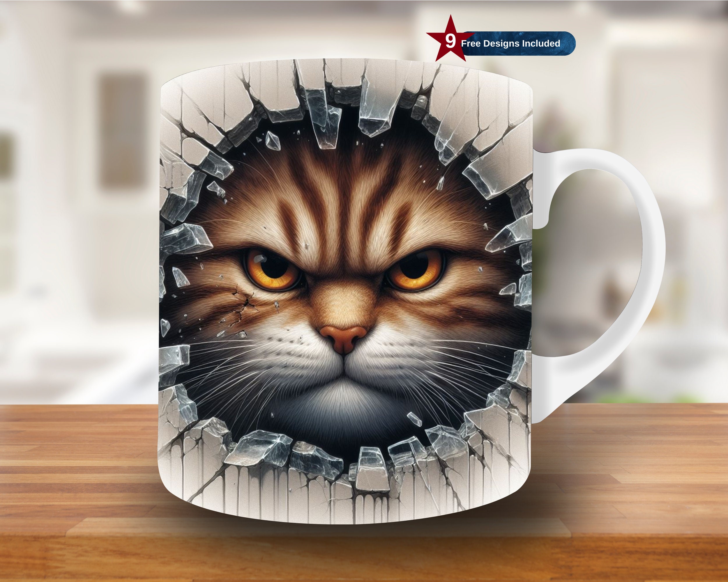 3D Angry Cat Hole In A Wall Mug Wrap, 11oz & 15oz Mug Templa | Inspire ...