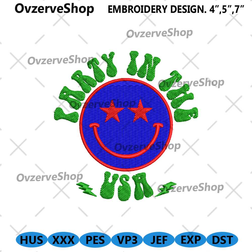 Party In The USA Embroidery Download Files, USA Smiley Face | Inspire ...