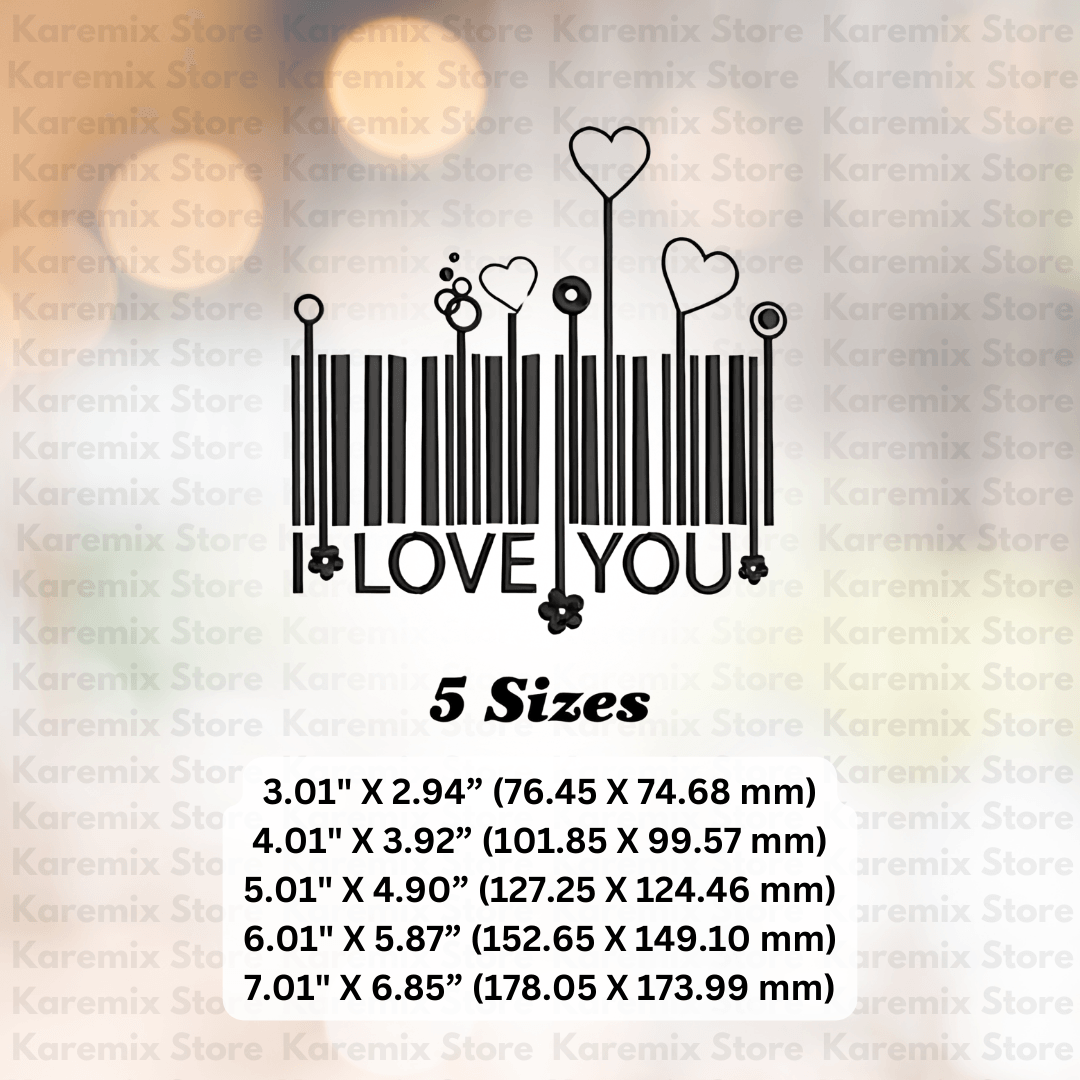 I Love You - BarCode,Embroidery Design,love you Design | Inspire Uplift