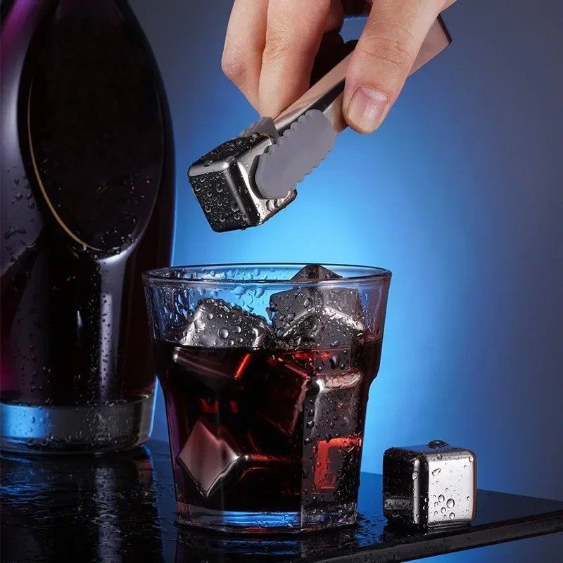 Reusable Stainless Steel Ice Cubes Set – 6-Piece with Tongs | Inspire ...