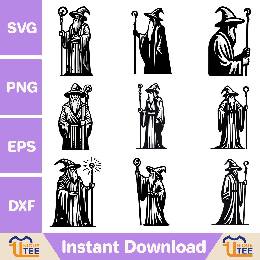 Full Body Wizard T Shirt Design, Wizard Outline, Wizard Clip | Inspire ...