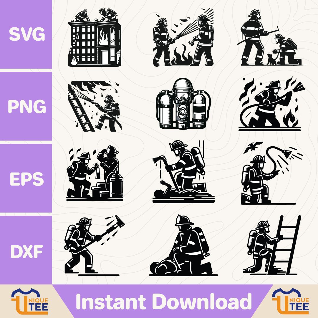 Firefighter Man Silhouette T Shirt Design, Fireman Clipart, | Inspire Uplift