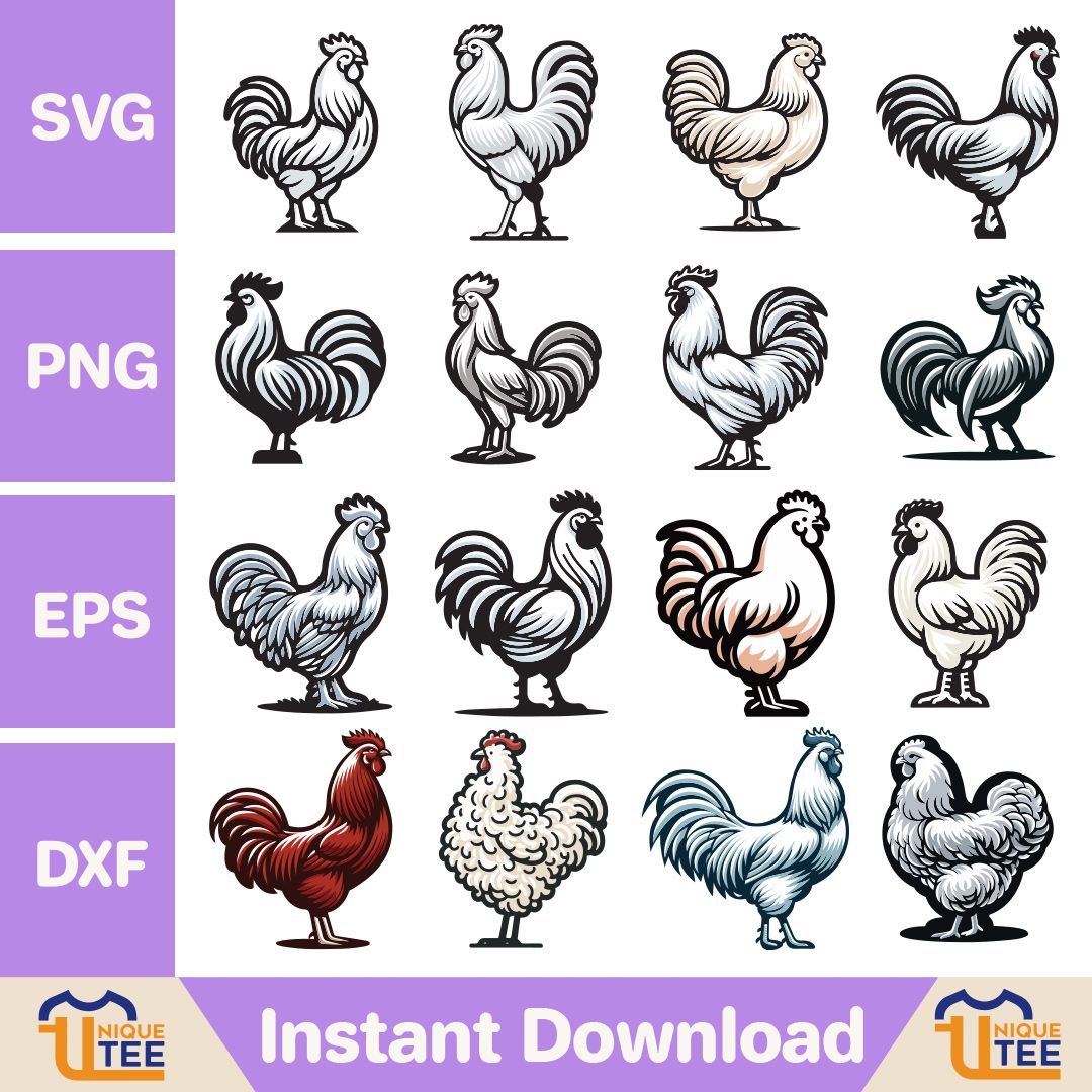Chickens Svg Bundle Set, Farmhouse Chicken Clipart Collectio | Inspire ...