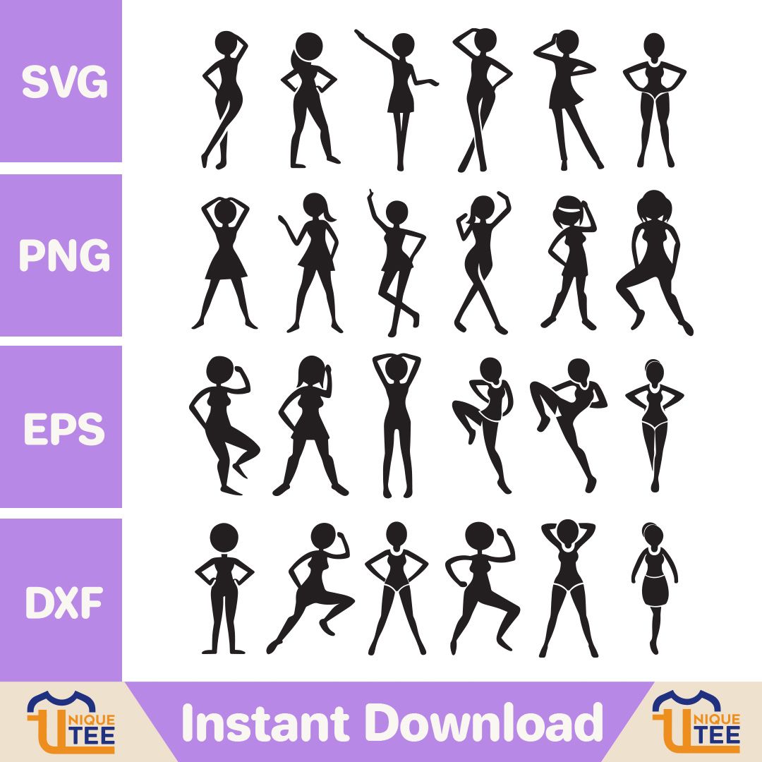 Female Girl Woman Action Posses Postures Svg Bundle, Stylish | Inspire ...