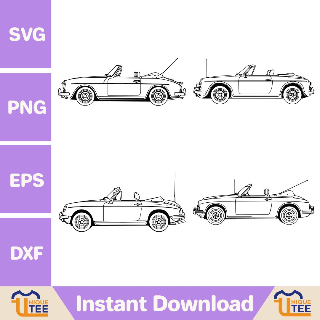 Convertible Car Outline Bundle, Sports & Vintage Convertible | Inspire ...