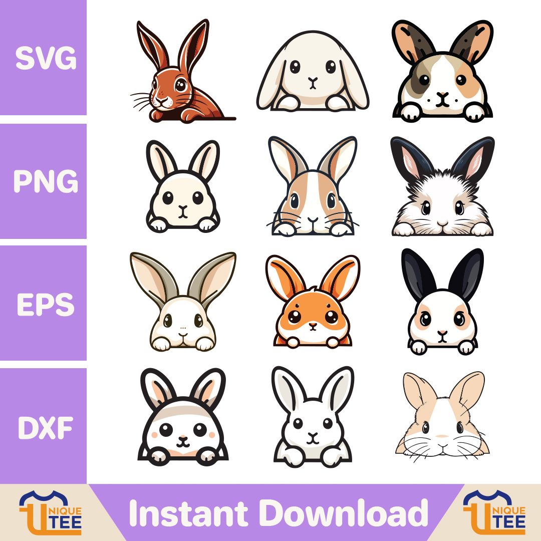 Peeking Rabbits Clipart Bundle Svg, Great for Kids and Anima | Inspire ...