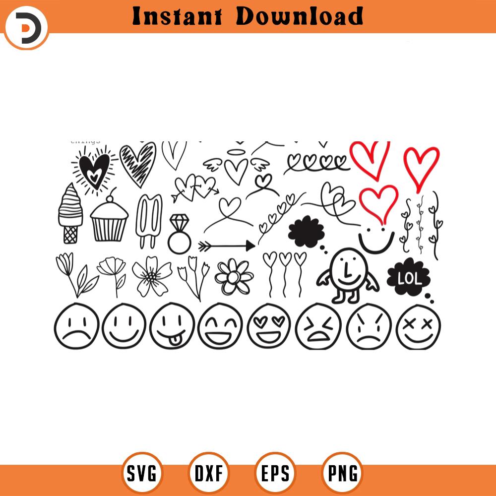 Doodle SVG Bundle, Heart SVG, Emoji Svg, Flowers svg, Ice Cr | Inspire ...