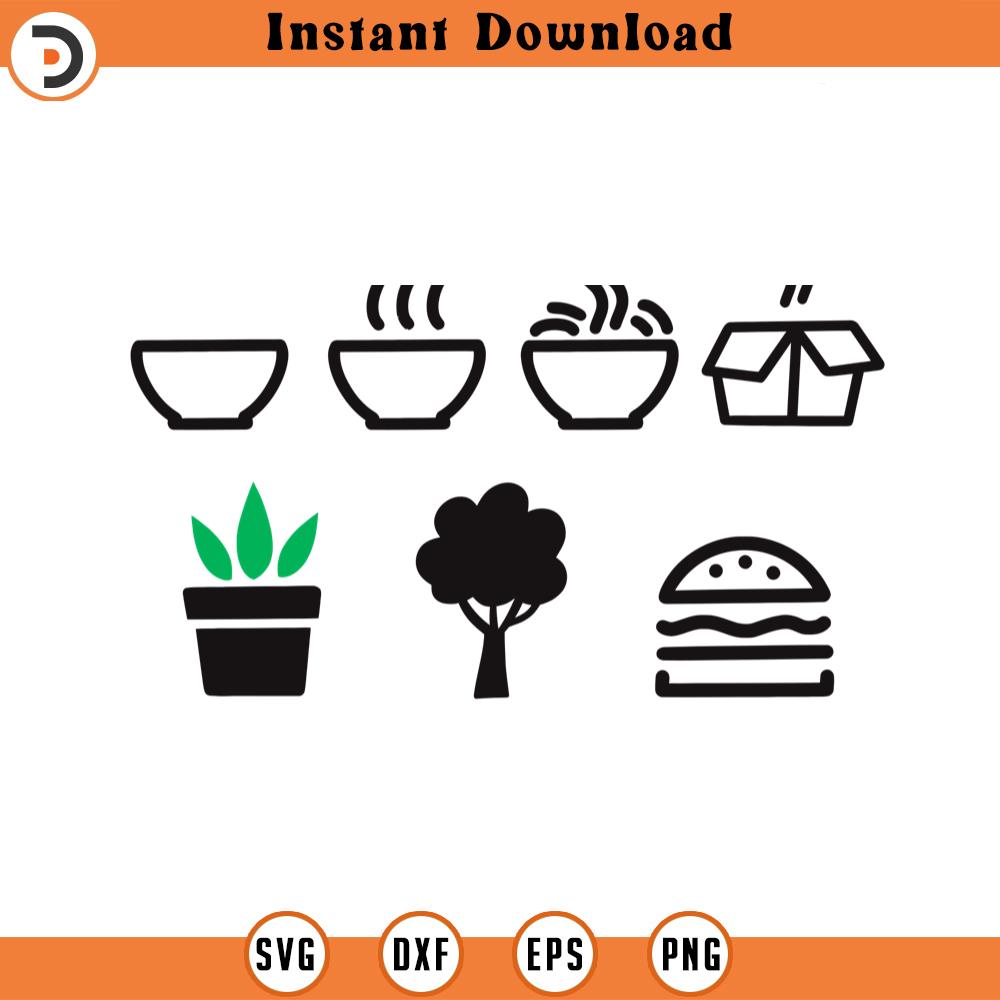 Food and Plants Icons SVG Bundle, Plant SVG, Burger Svg, Bow | Inspire ...