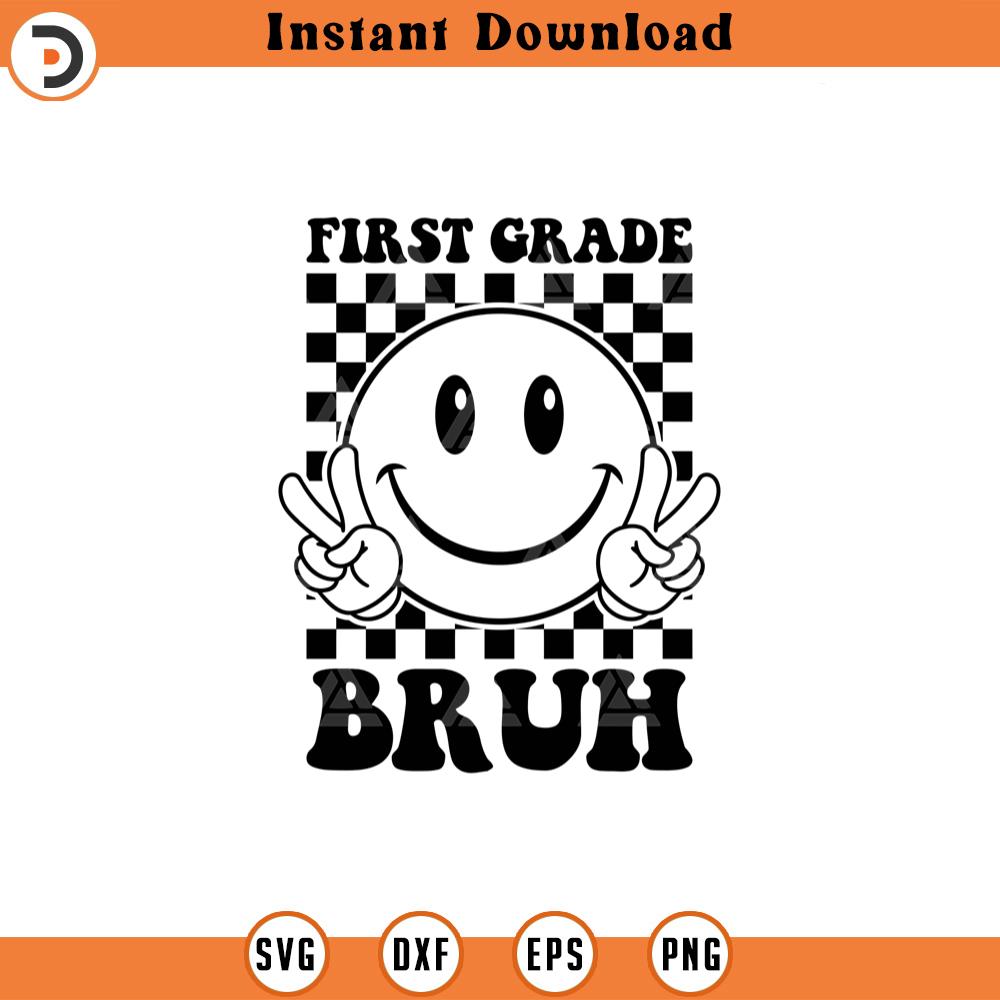 First Grade Bruh Svg, Checkered Happy Face Svg, Happy Face C | Inspire ...