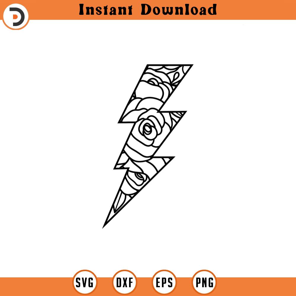 Floral Lightning Bolt Svg, Flower Lightning Png, Rosal Thund - Inspire ...