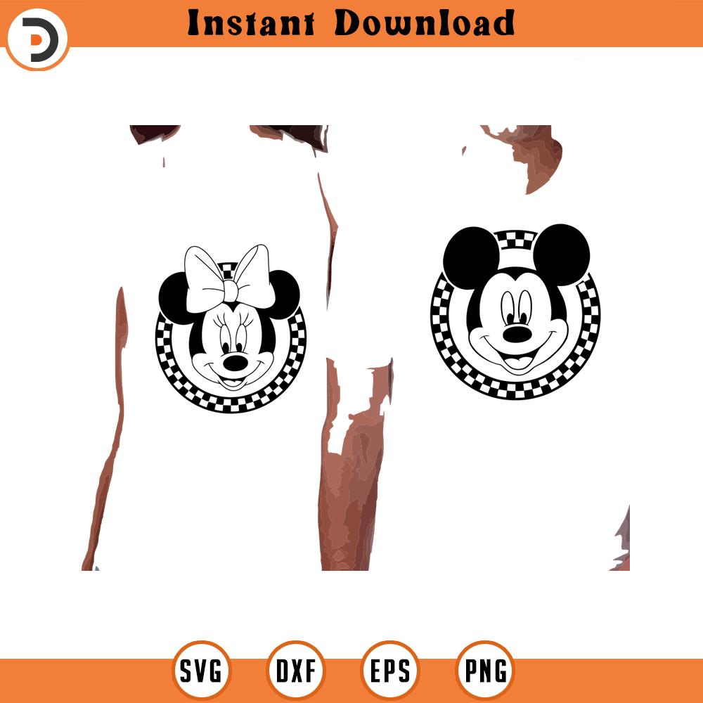 Retro Checkered Mickey Head and Minnie Heads Svg, Png, Dxf, | Inspire ...