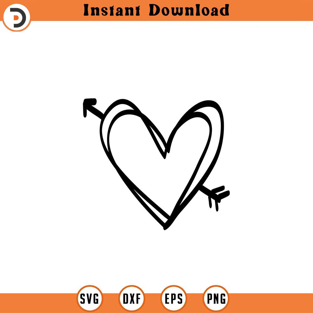 Doodle Heart svg, Arrow Heart Svg, Drawn Heart svg, Valentin | Inspire ...