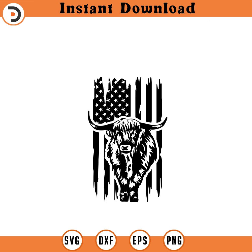 Highland cow SVG file US flag Highland cow | Inspire Uplift