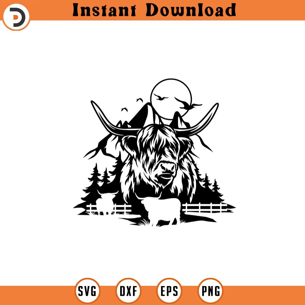 Highland Cow Scene Svg Highland Cow Svg | Inspire Uplift