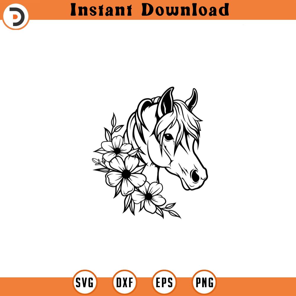 Horse SVG File Horse with Flowers Svg | Inspire Uplift