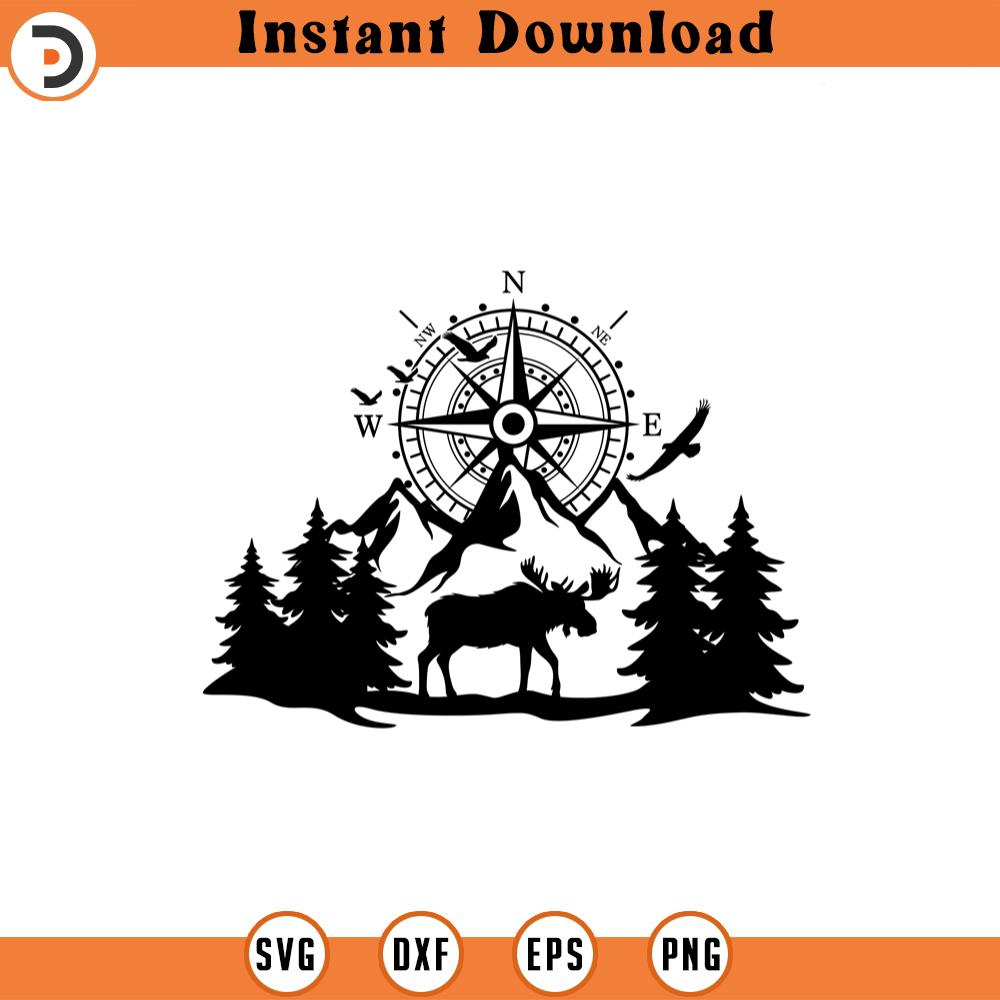 Moose SVG Mountain Scene SVG Hunting svg | Inspire Uplift