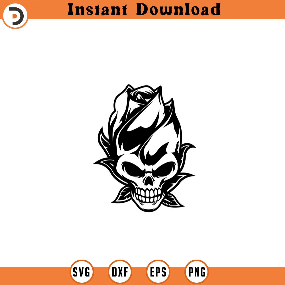 Skull Rose Svg Skull with Flower Svg | Inspire Uplift