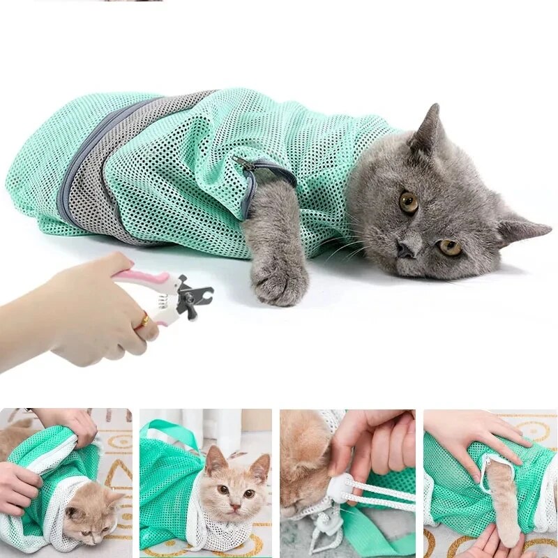 Adjustable Mesh Cat Grooming Bag for Bathing & Nail Trimming | Inspire ...