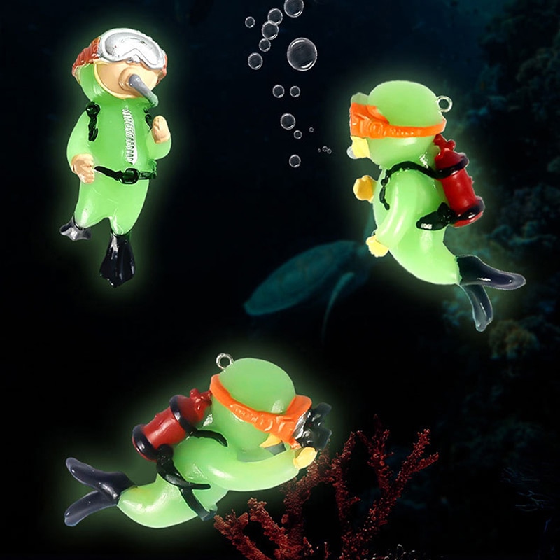 Luminous Green Mini Diver Kawaii Floating Frogman - Aquarium - Inspire ...
