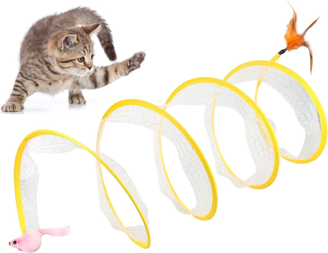 Folded Cat Tunnel: S-Shaped Design with Spring Toy, Mouse, B | Inspire ...