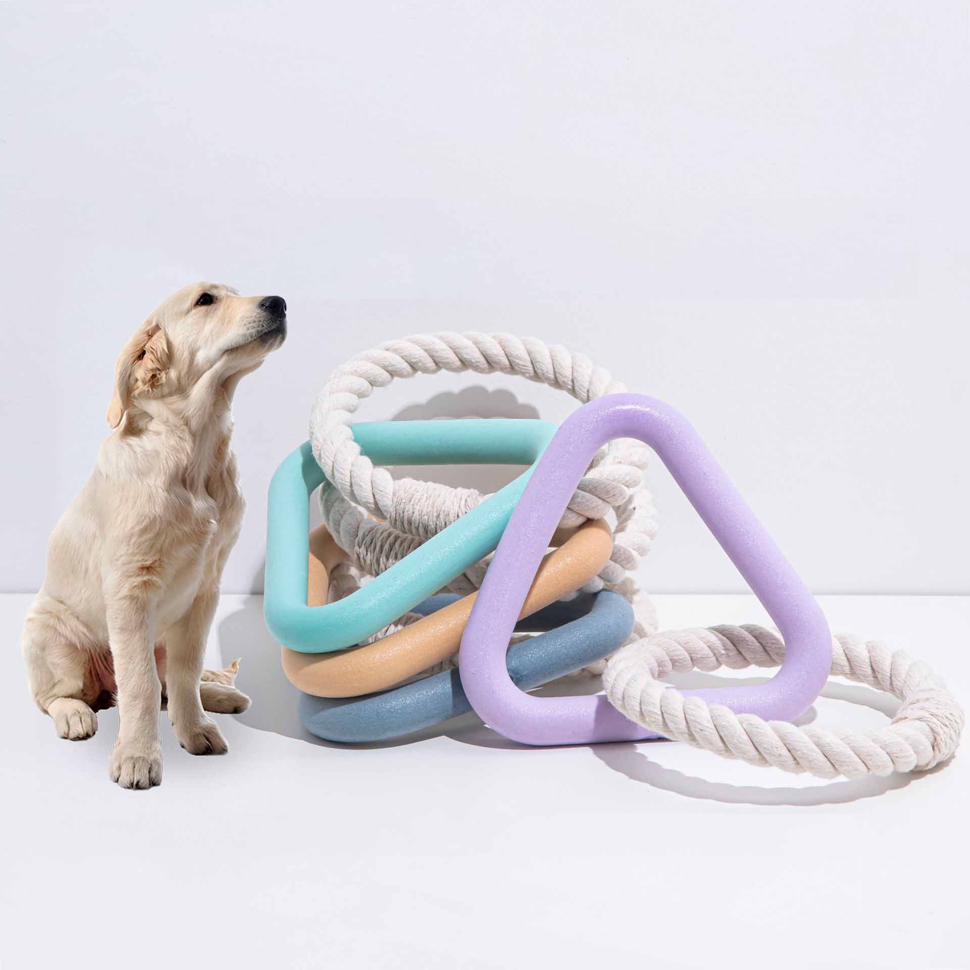 TPR Rubber Pet Toys: Triangle Pull Ring & Cotton Rope Chew-R | Inspire ...