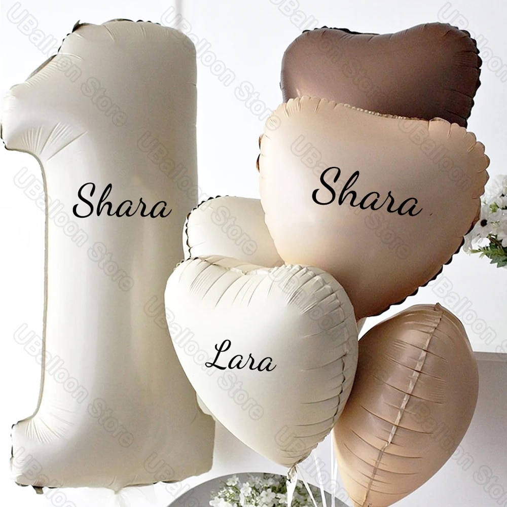 Beige Birthday Balloons Set with Custom Number & Name Sticke | Inspire ...