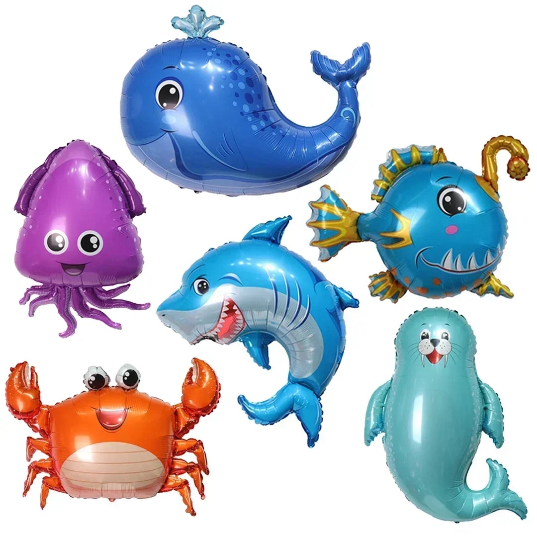 2nd Birthday Decorations Girl PS 5 Pcs Foil Balloons Ocean Animals ...