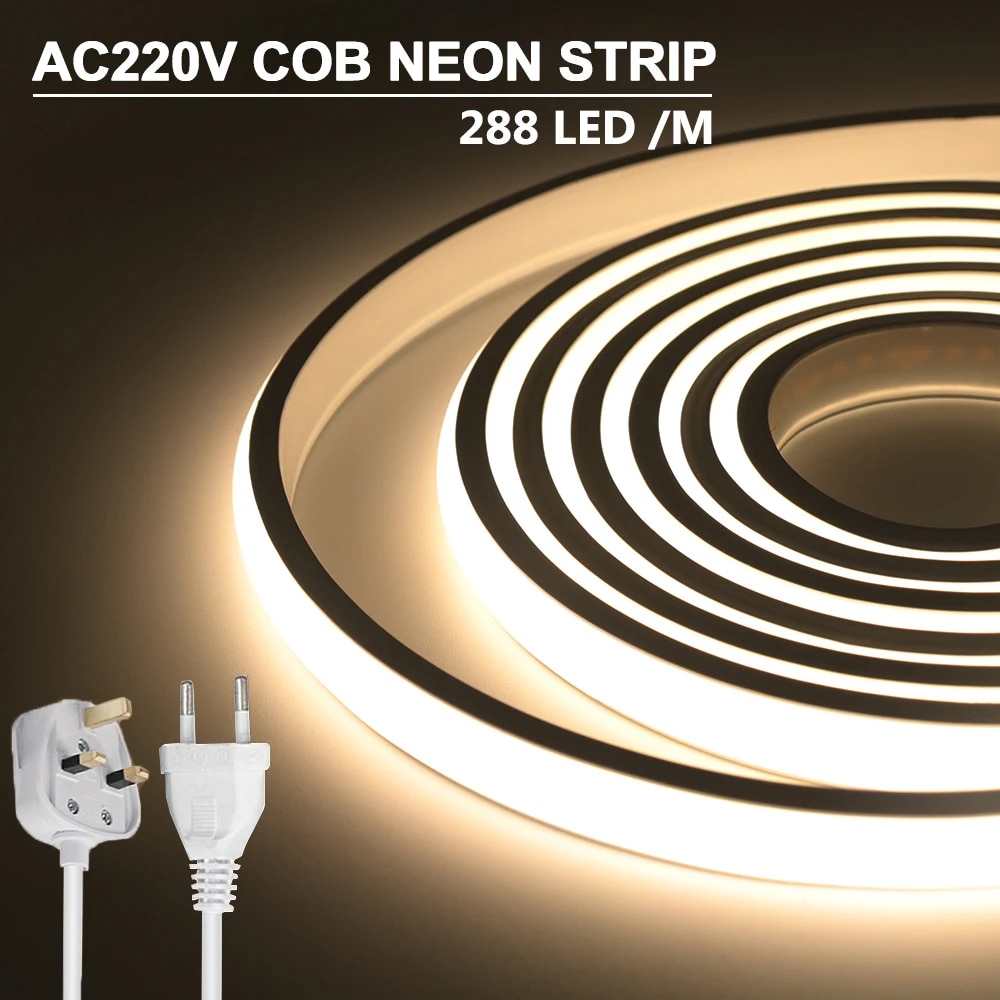 COB LED Neon Strip Light: Waterproof 220V EU/UK Plug, 288LED | Inspire ...