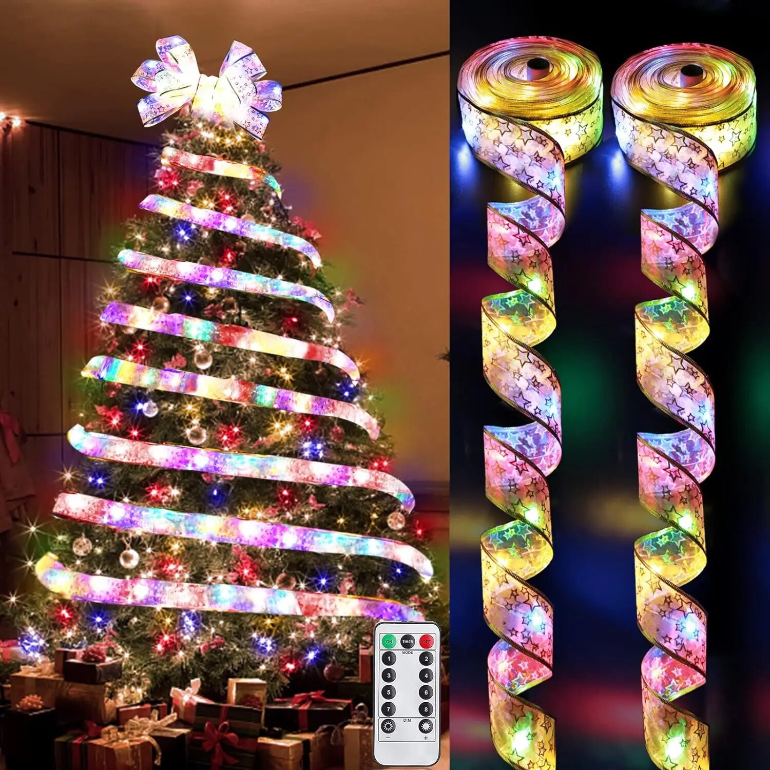 Christmas Ribbon Fairy Light Decoration DIY Bows String Tree | Inspire ...