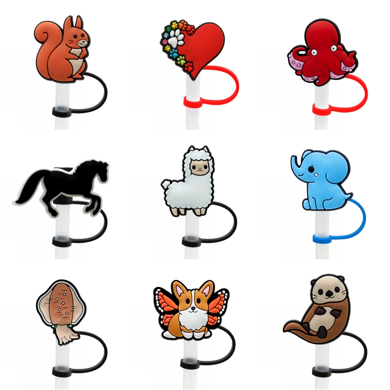 Reusable PVC Animal Straw Toppers: Elephant, Squirrel, Grass | Inspire ...