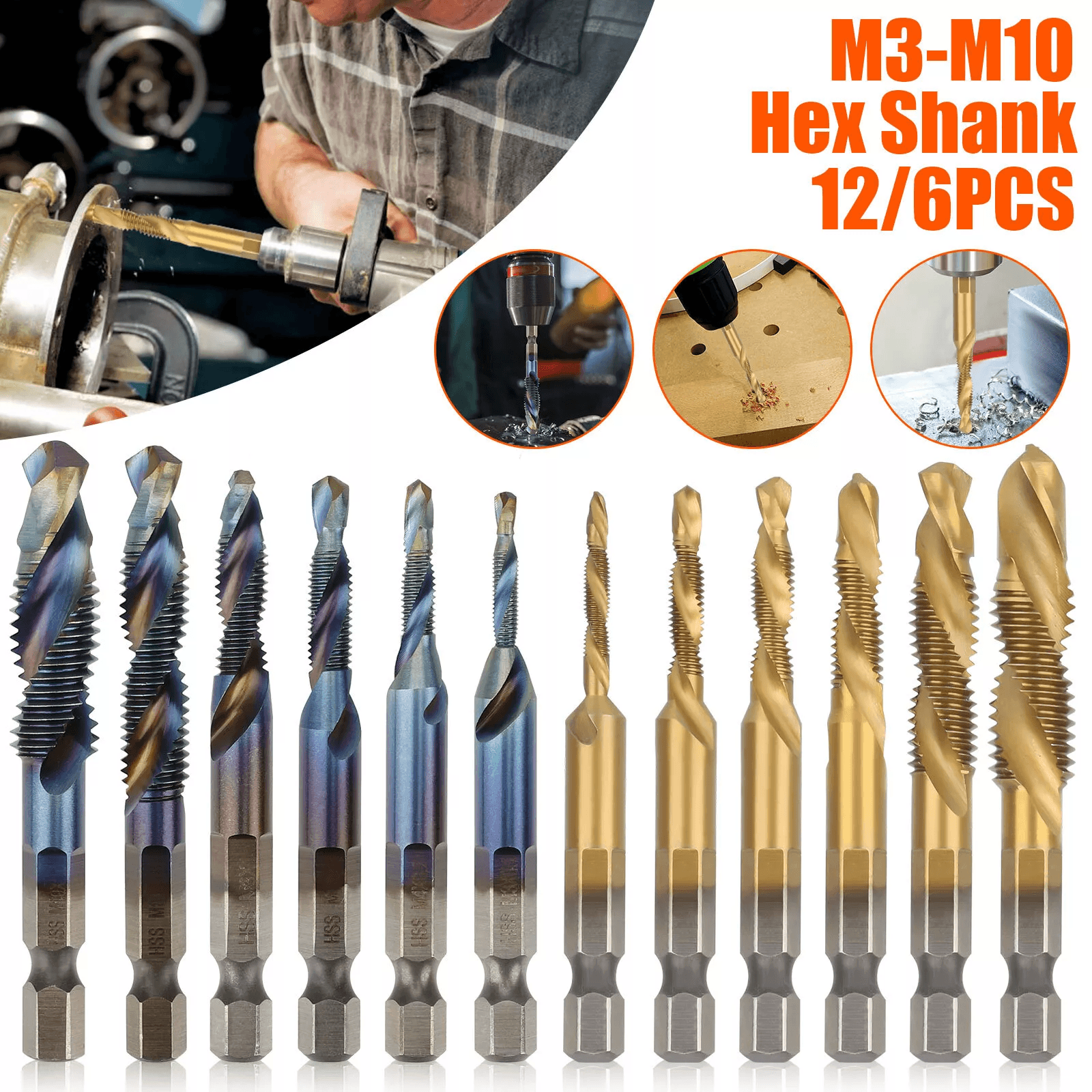 HSS Hex Tap Drill Bit Set M3-M10 Titanium | Inspire Uplift