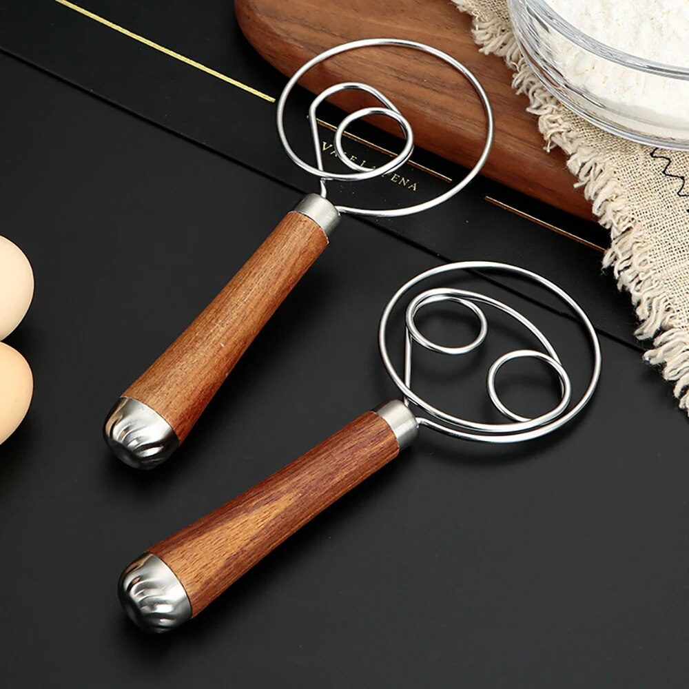 Danish Dough Whisk with Wooden Handle - Double-Holed Mixing | Inspire ...
