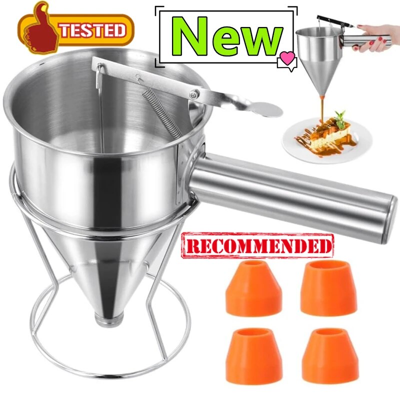 Stainless Steel Funnel Dispenser & Rack: Cupcake Pancake Bat | Inspire ...