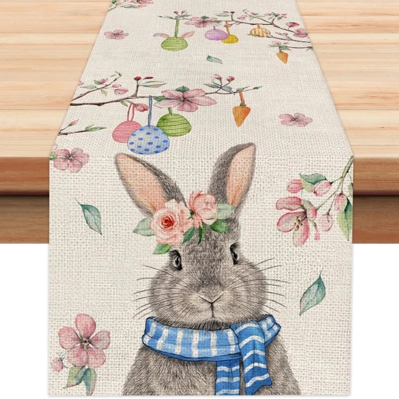Easter Linen Table Runners: Spring Rabbit, Colorful Eggs, Tu | Inspire ...