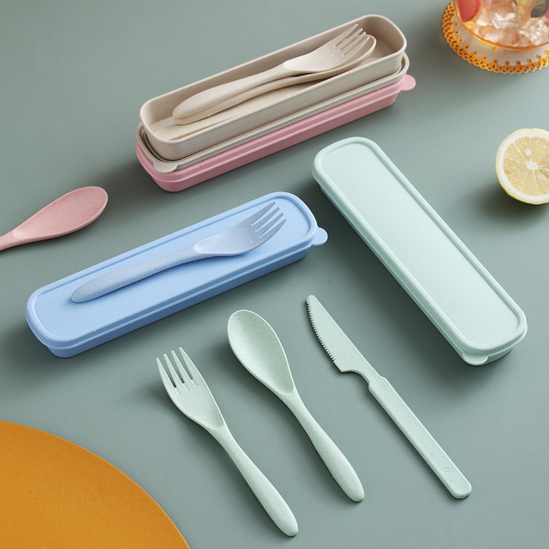 Eco-Friendly 3Pcs Wheat Straw Dinnerware Set: Knife, Fork, S | Inspire ...